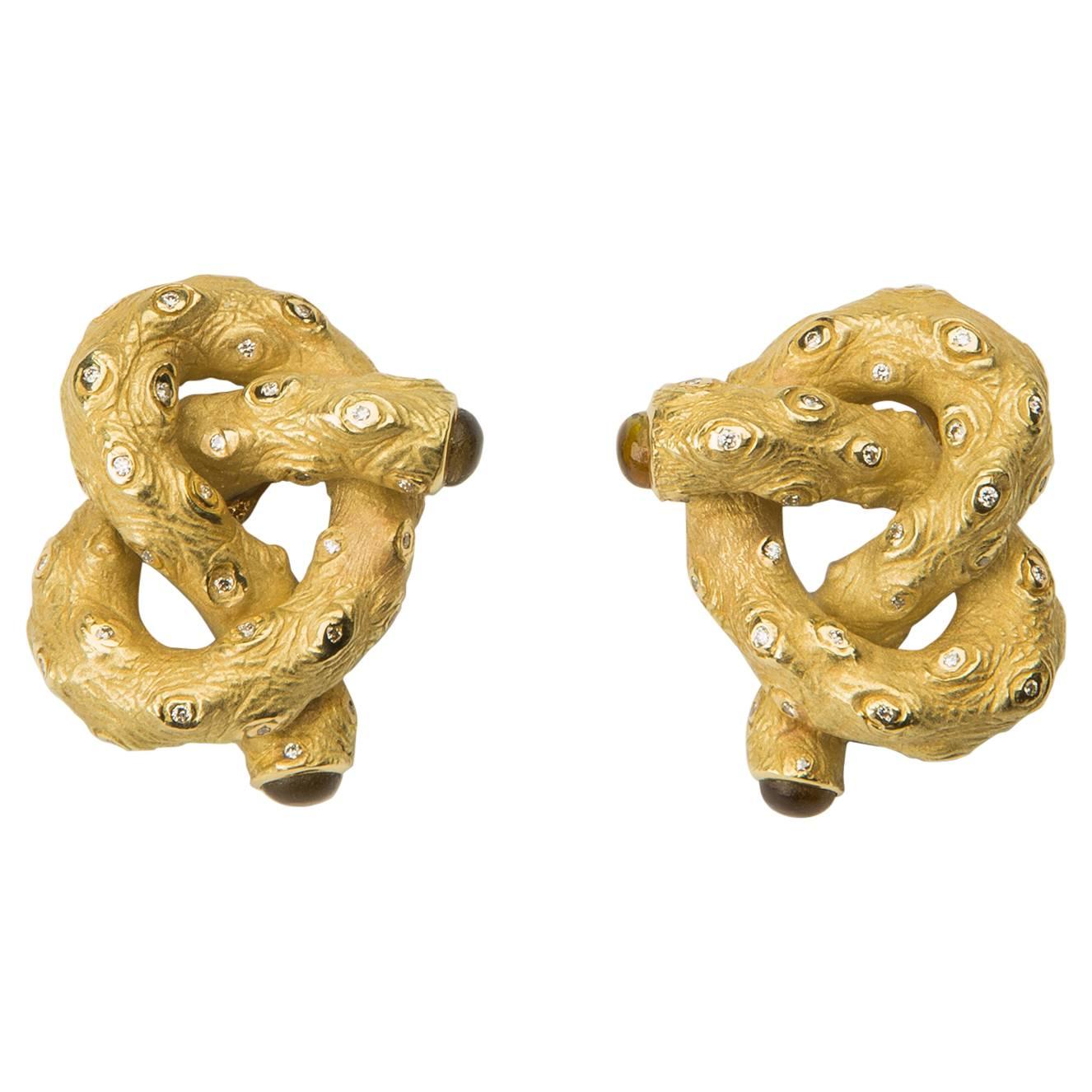 Nicholas Varney Diamond and Citrine Pretzel Earrings at 1stDibs