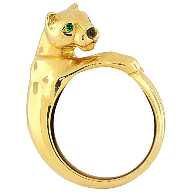 Cartier Emerald Gold Panther Ring at 1stDibs | cartier emerald ring