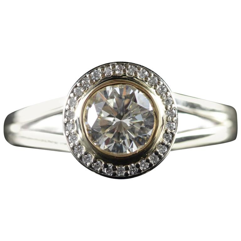 Bezel Set Diamond Halo Engagement Ring at 1stDibs