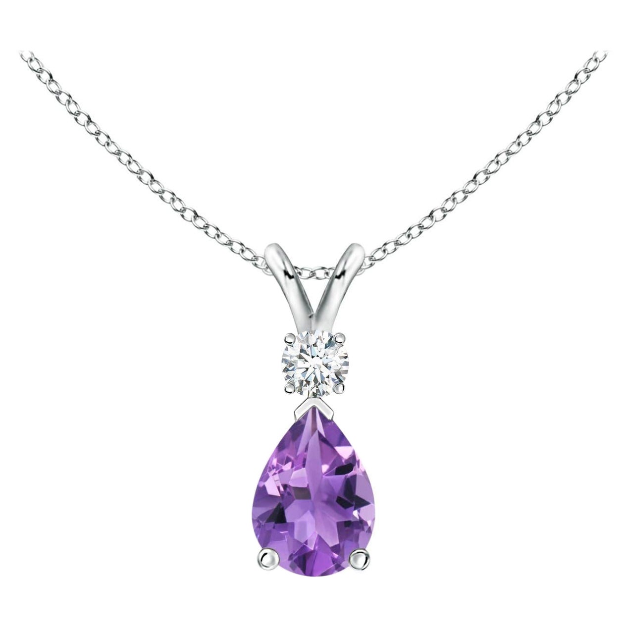 ANGARA Natural 0.60ct Amethyst Teardrop Pendant with Diamond in ...