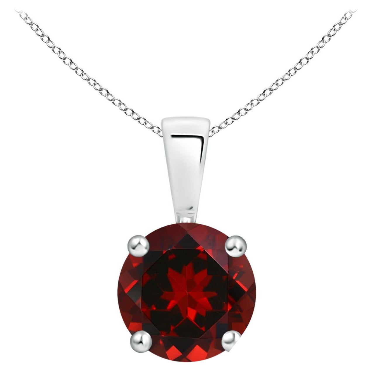 Natural Classic Round Garnet Solitaire Pendant in 14K White Gold (Size ...