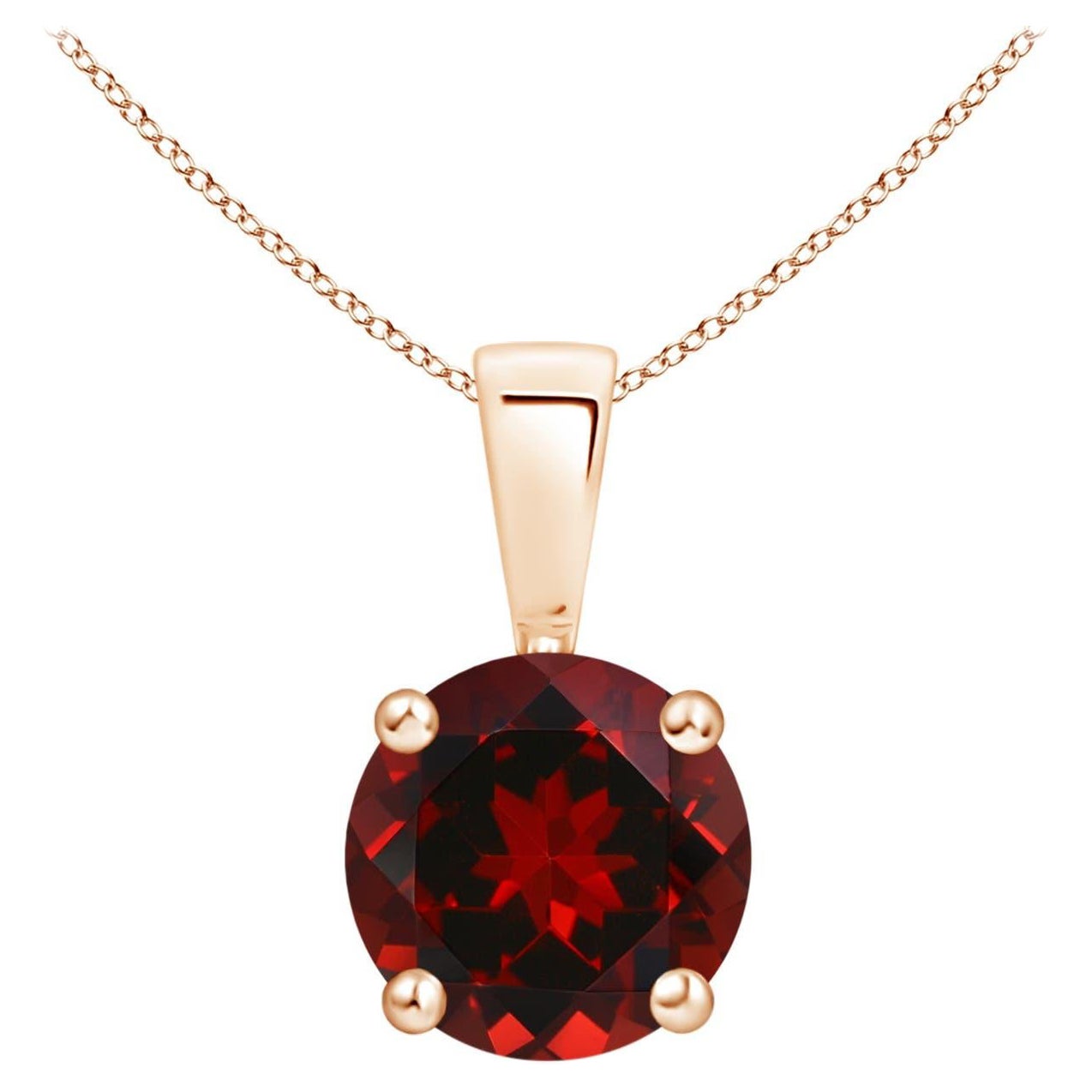 Natural Classic Round Garnet Solitaire Pendant in 14K Rose Gold (Size ...
