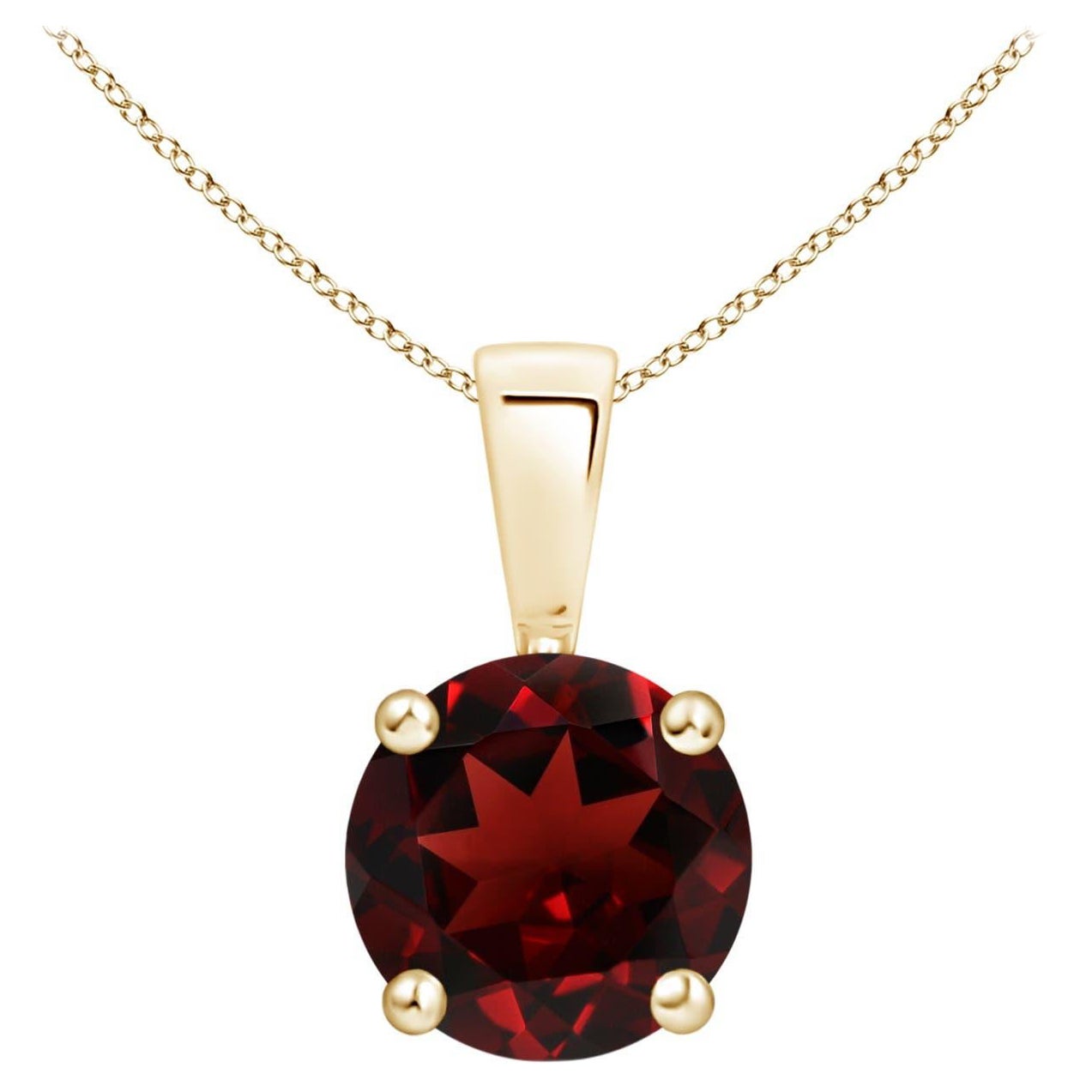 Natural Classic Round Garnet Solitaire Pendant in 14K Yellow Gold (Size ...