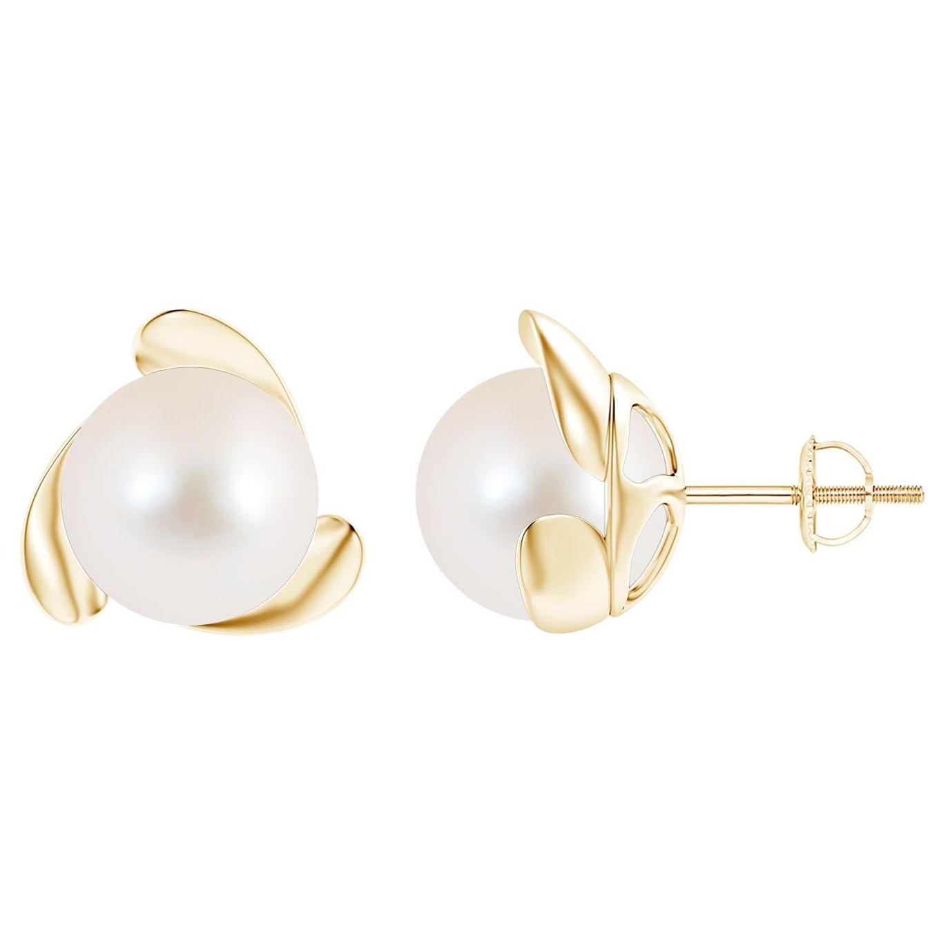 ANGARA Freshwater Cultured Pearl Flower Stud Earrings in 14K Yellow Gold For Sale at 1stDibs