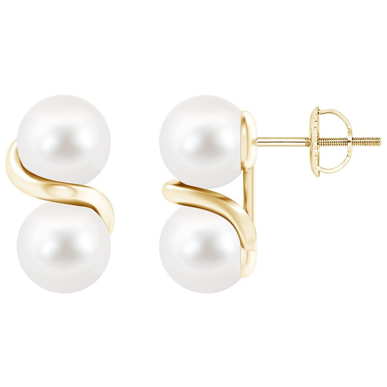 ANGARA Two Stone Freshwater Cultured Pearl Earrings with Swirl in 14K ...