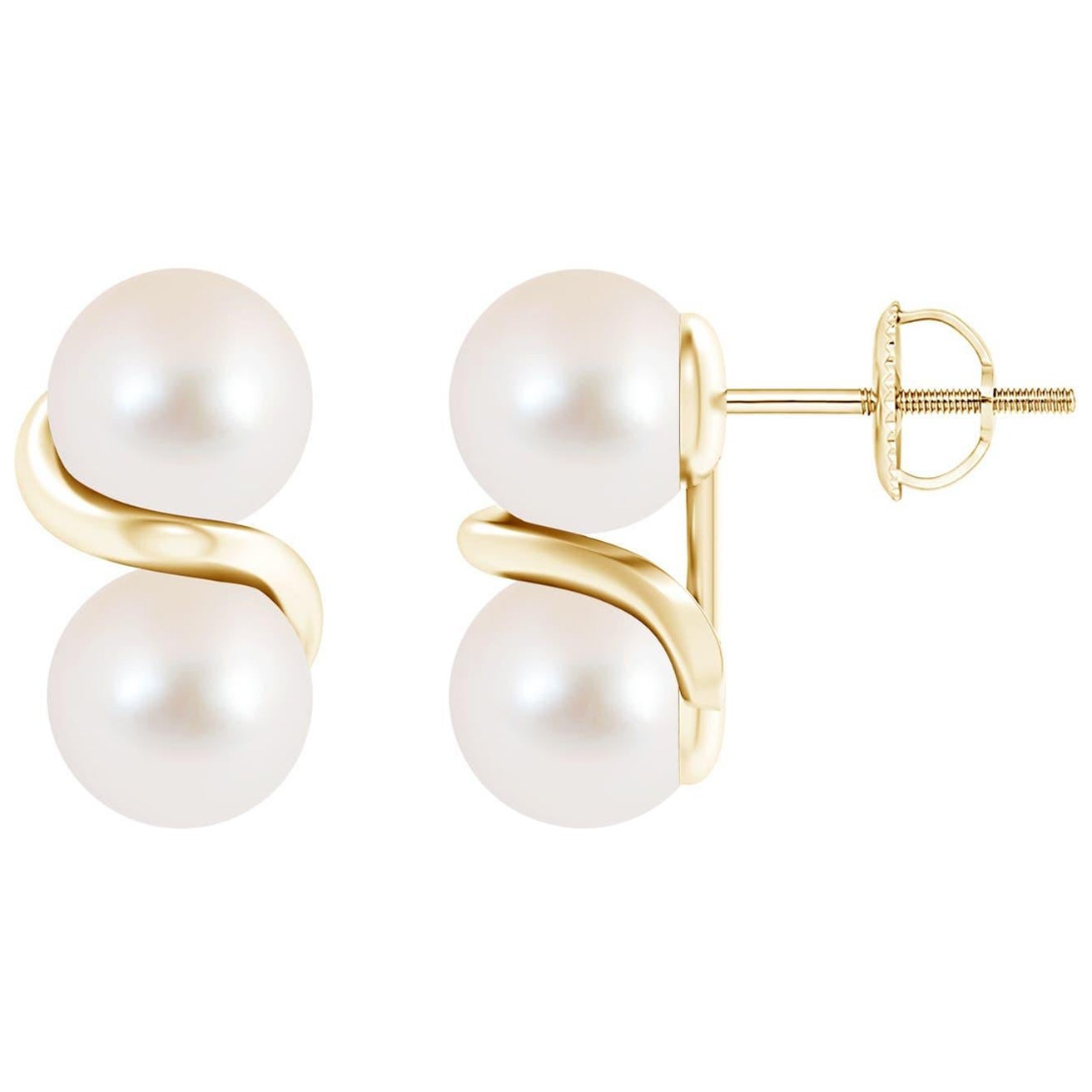 ANGARA Two Stone Freshwater Cultured Pearl Earrings with Swirl in 14K YellowGold For Sale at 1stDibs