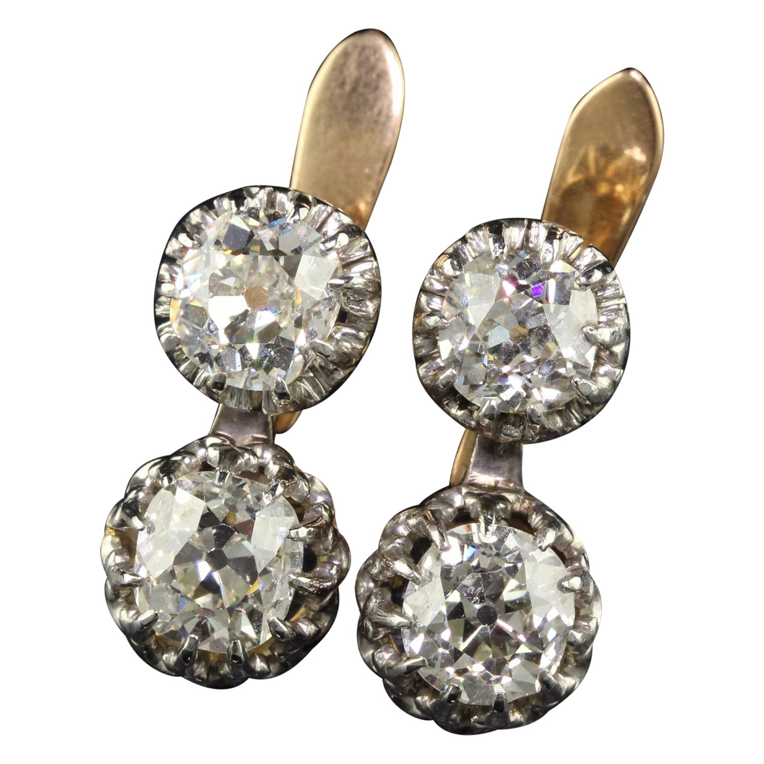 Antique Art Deco 18K Yellow Gold and Platinum Old Mine Diamond Drop ...