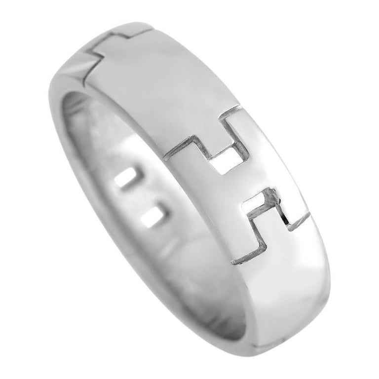 Hermes 18k White Gold H Band Ring For Sale at 1stDibs