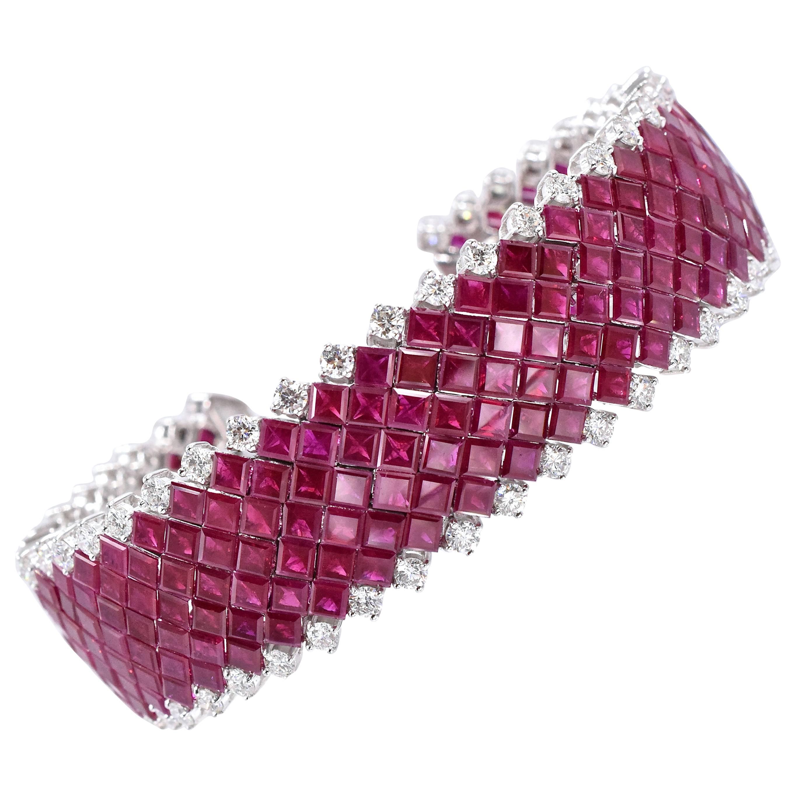 Invisibly Set Ruby Diamond Bracelet at 1stDibs