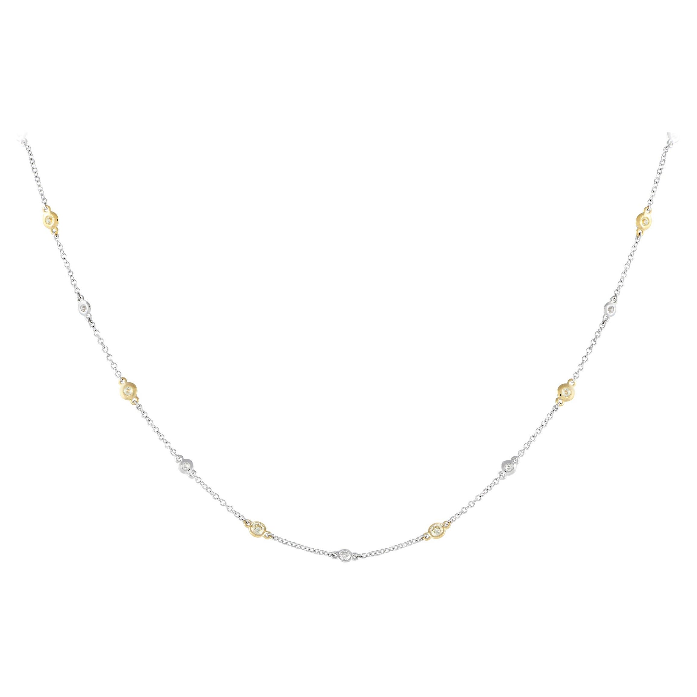 LB Exclusive 18K White and Yellow Gold 1.34ct Diamond Station Necklace ...