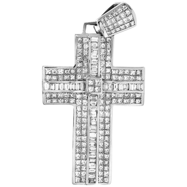Large Multi-Cut Diamond and Gold Cross Pendant at 1stDibs