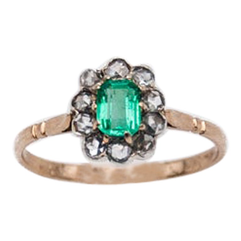 Antique Gold Ring 0.45ct Clear Emerald and Diamonds, Austria-Hungary ...
