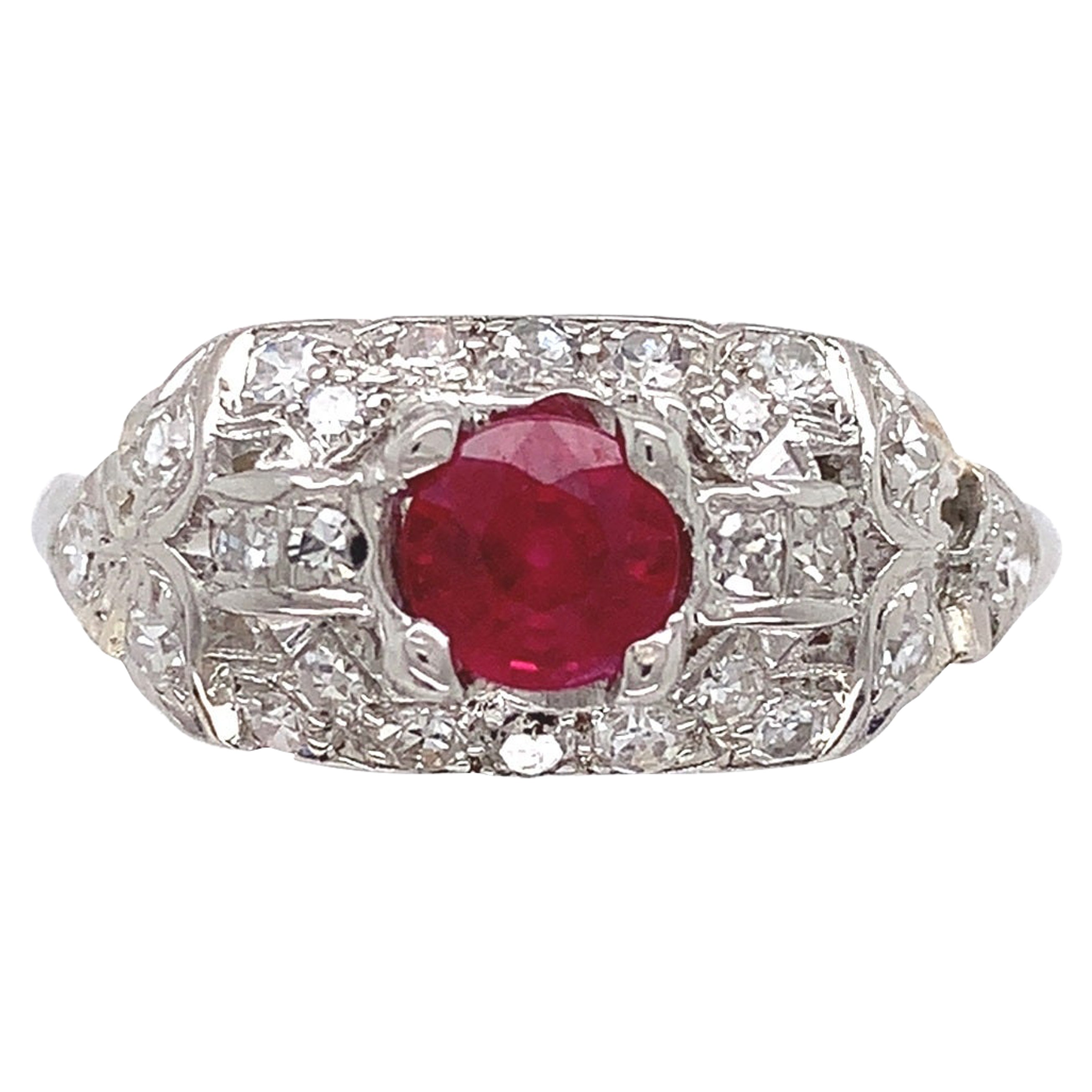 Platinum .48ct Ruby and Diamond Vintage Ring For Sale at 1stDibs