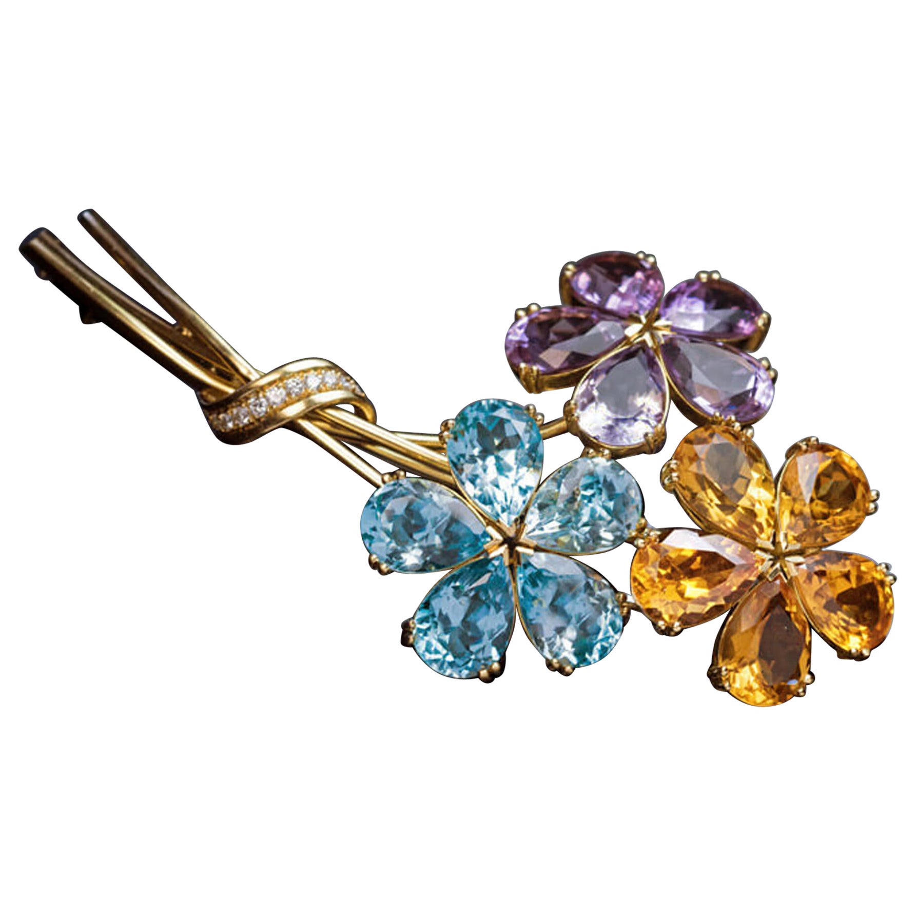 Naomi Sarna Citrine Diamond Gold Brooch For Sale at 1stDibs