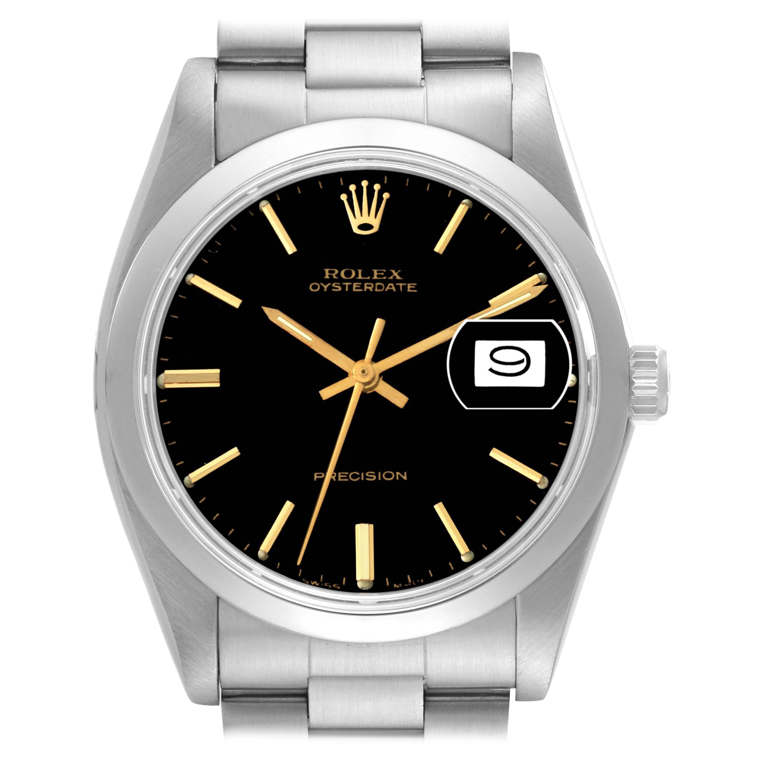 Rolex OysterDate Precision Black Gilt Dial Vintage Steel Mens Watch ...