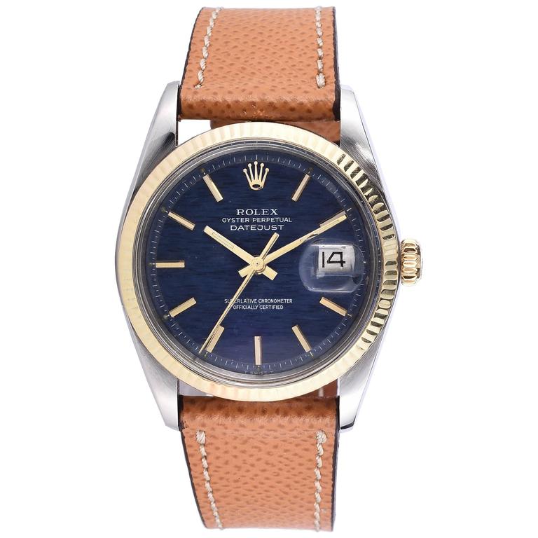 Rolex Vintage Oyster Perpetual Datejust Watch with Blue Wave Dial at ...