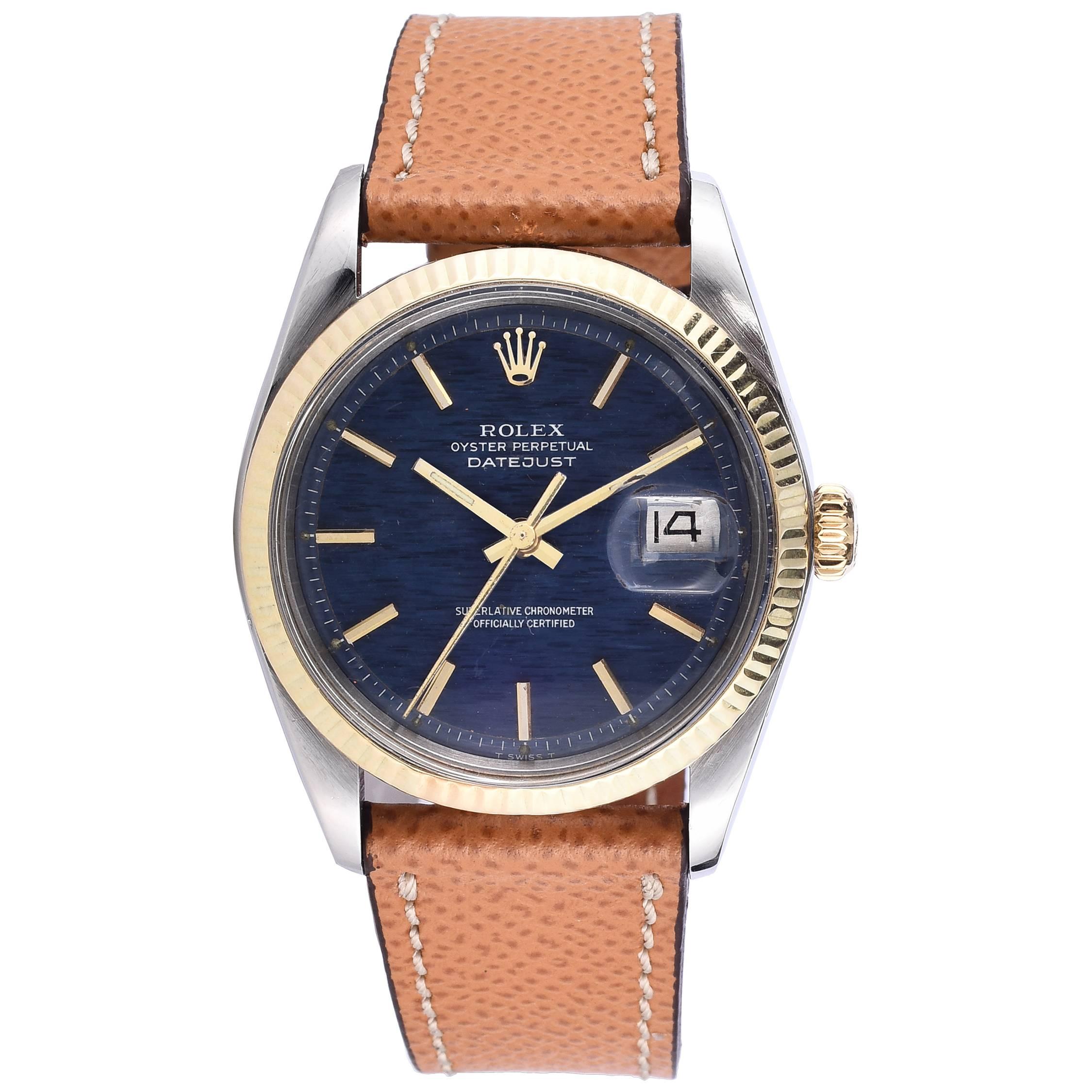 Rolex Vintage Oyster Perpetual Datejust Watch with Blue Wave Dial at ...