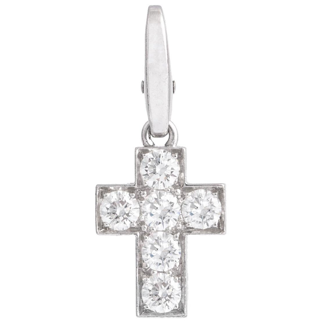 Cartier Diamond White Gold 18K Cross Pendant Charm For Sale at 1stDibs