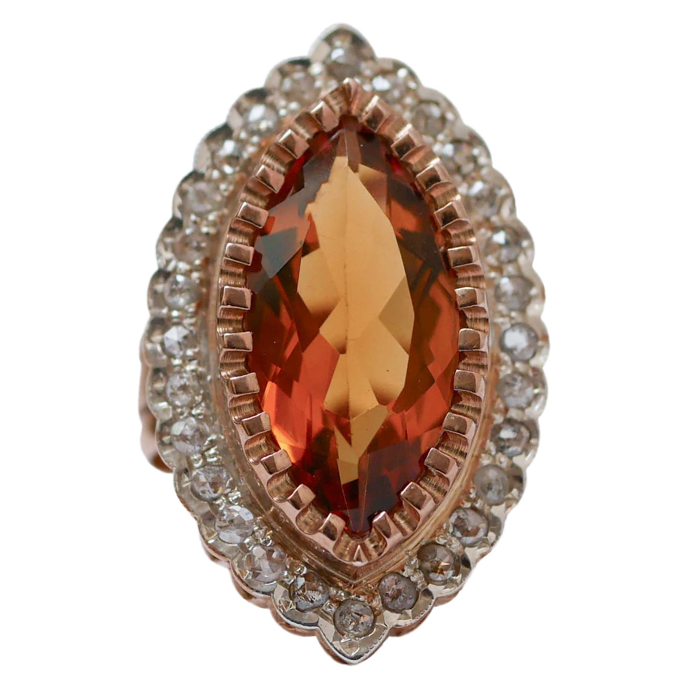 Amethyst, Diamonds, Rose Gold and Silver Retrò Ring. For Sale at 1stDibs