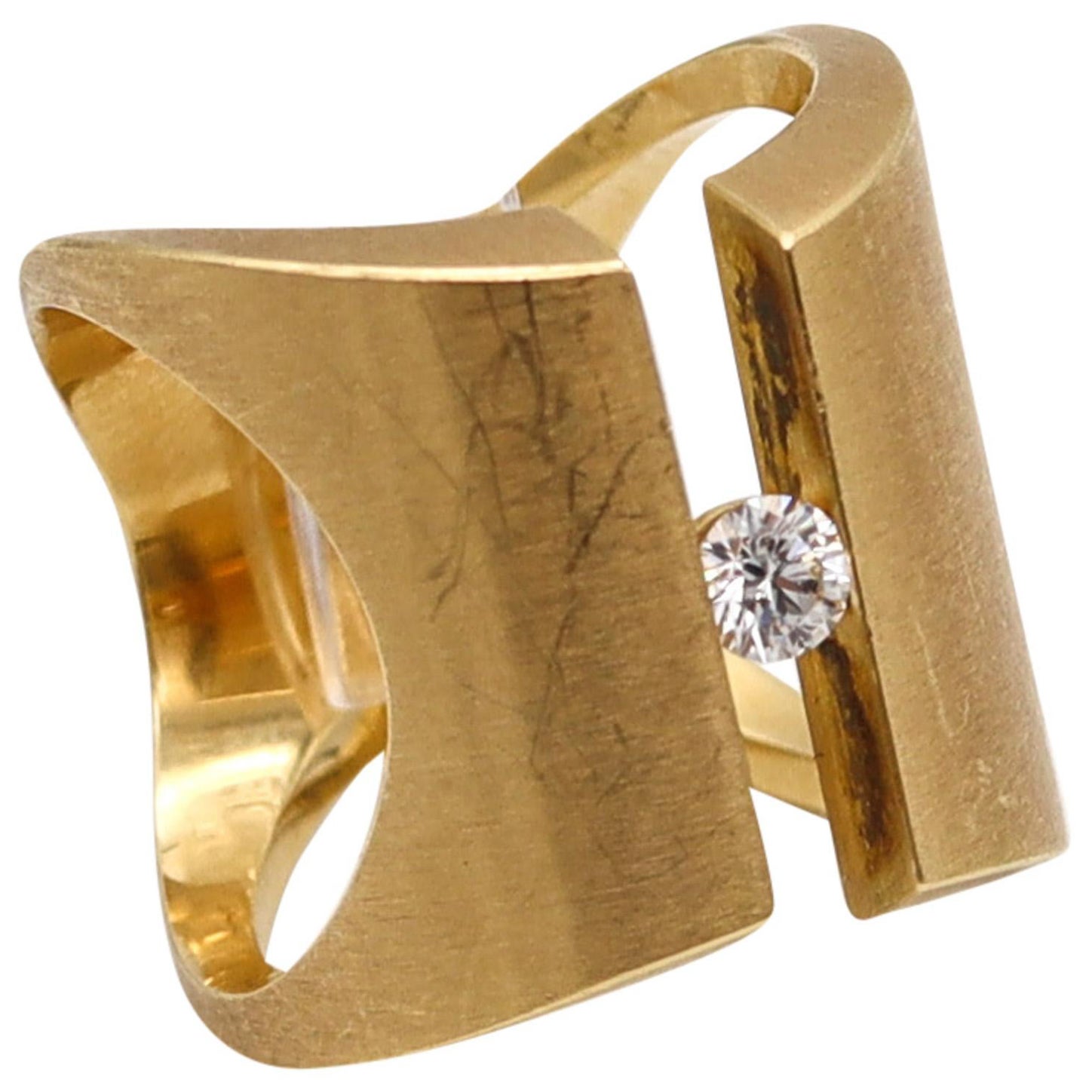 Italian Sculptural Cocktail Ring In Satin 18Kt Yellow Gold With VS ...
