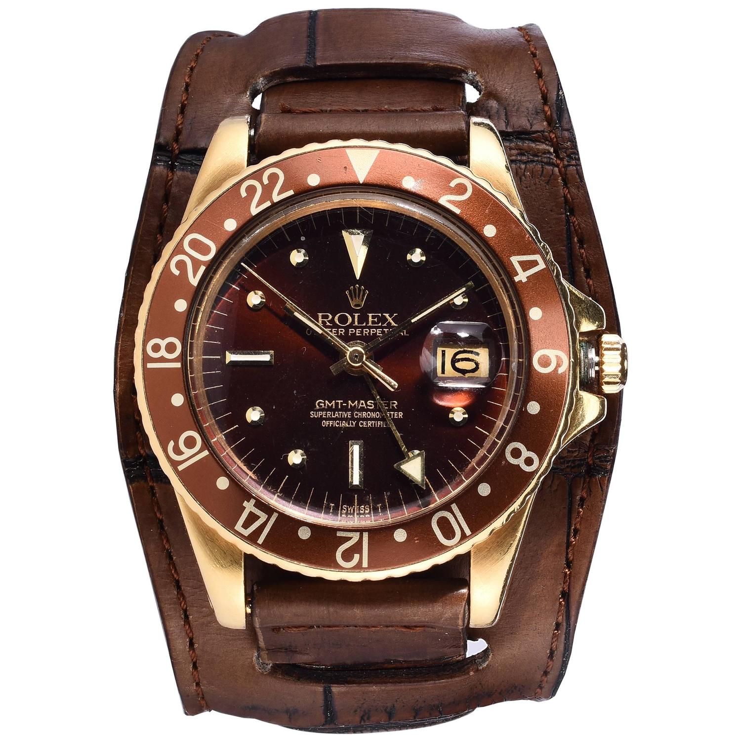 Rolex Vintage 18K Yellow Gold 'Concorde' GMT Master Watch 1968 at 1stdibs