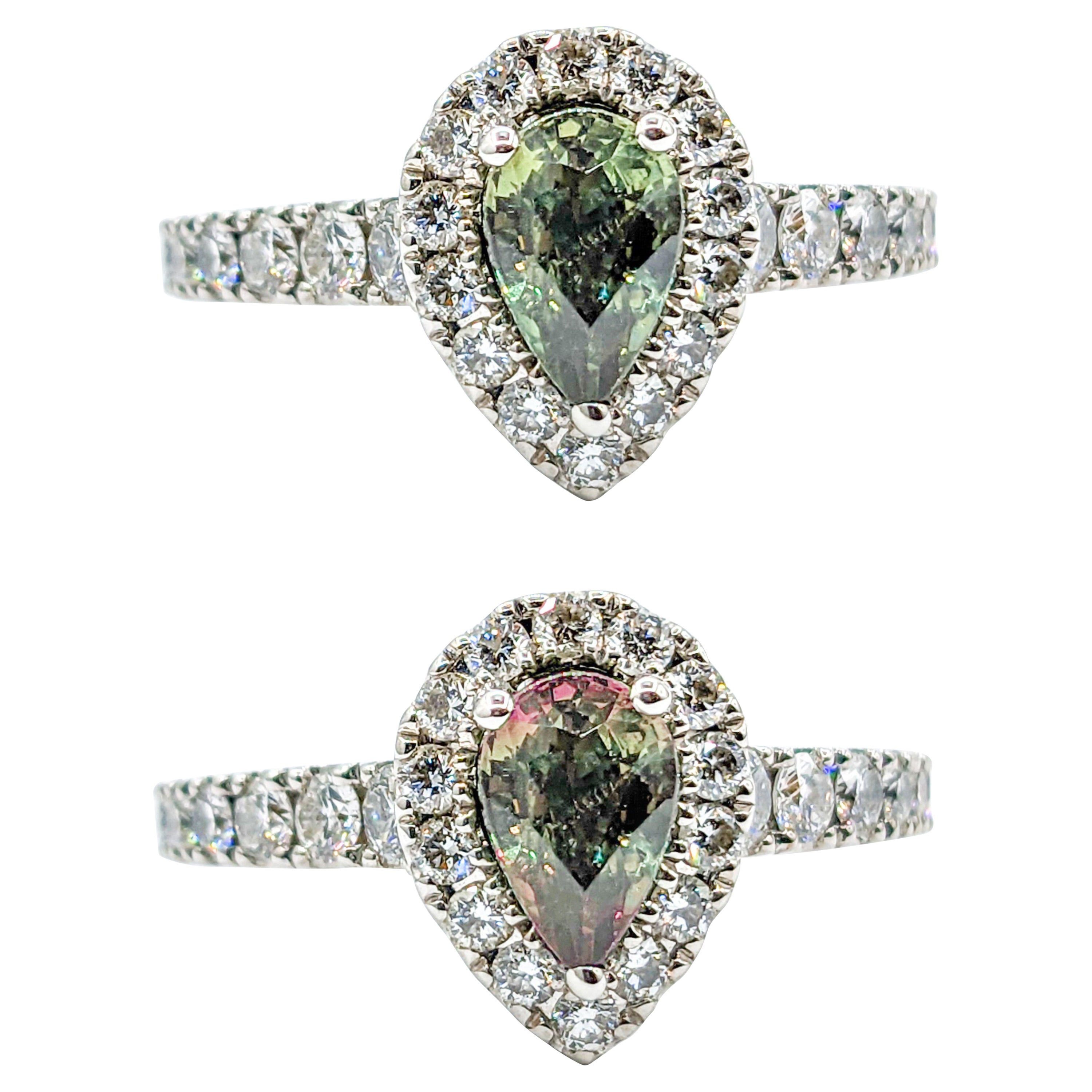 Natural .85ct Alexandrite and Diamond Ring White Gold For Sale at 1stDibs