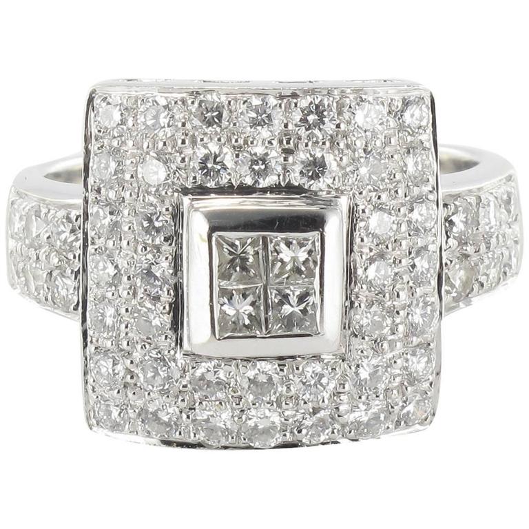 Modern White Gold Diamond Square Shape Ring at 1stDibs