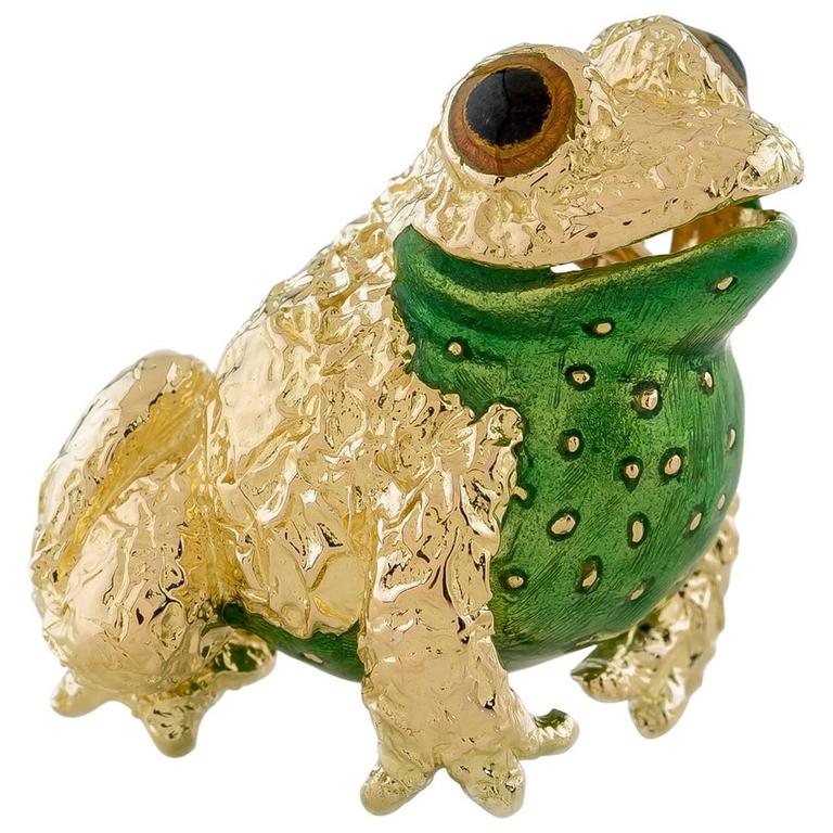 Enameled Gold Frog Brocch at 1stDibs