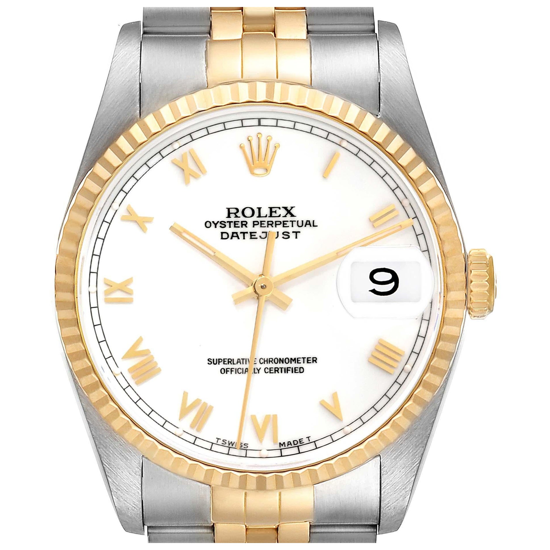 Rolex Datejust Steel Yellow Gold White Roman Dial Mens Watch 16233 For ...