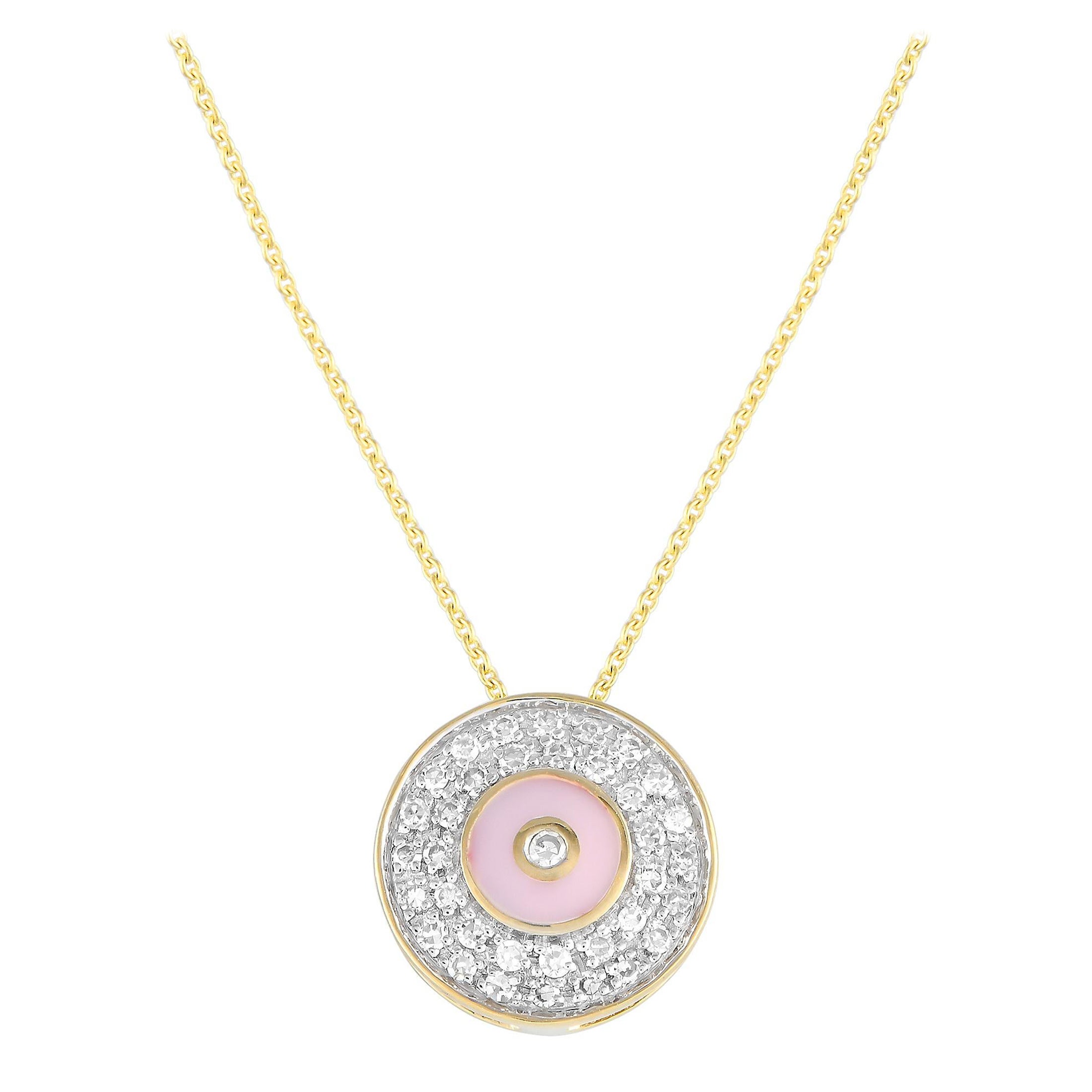 LB Exclusive 14K Yellow Gold 0.20ct Diamond Red Disk Necklace P15060 ...