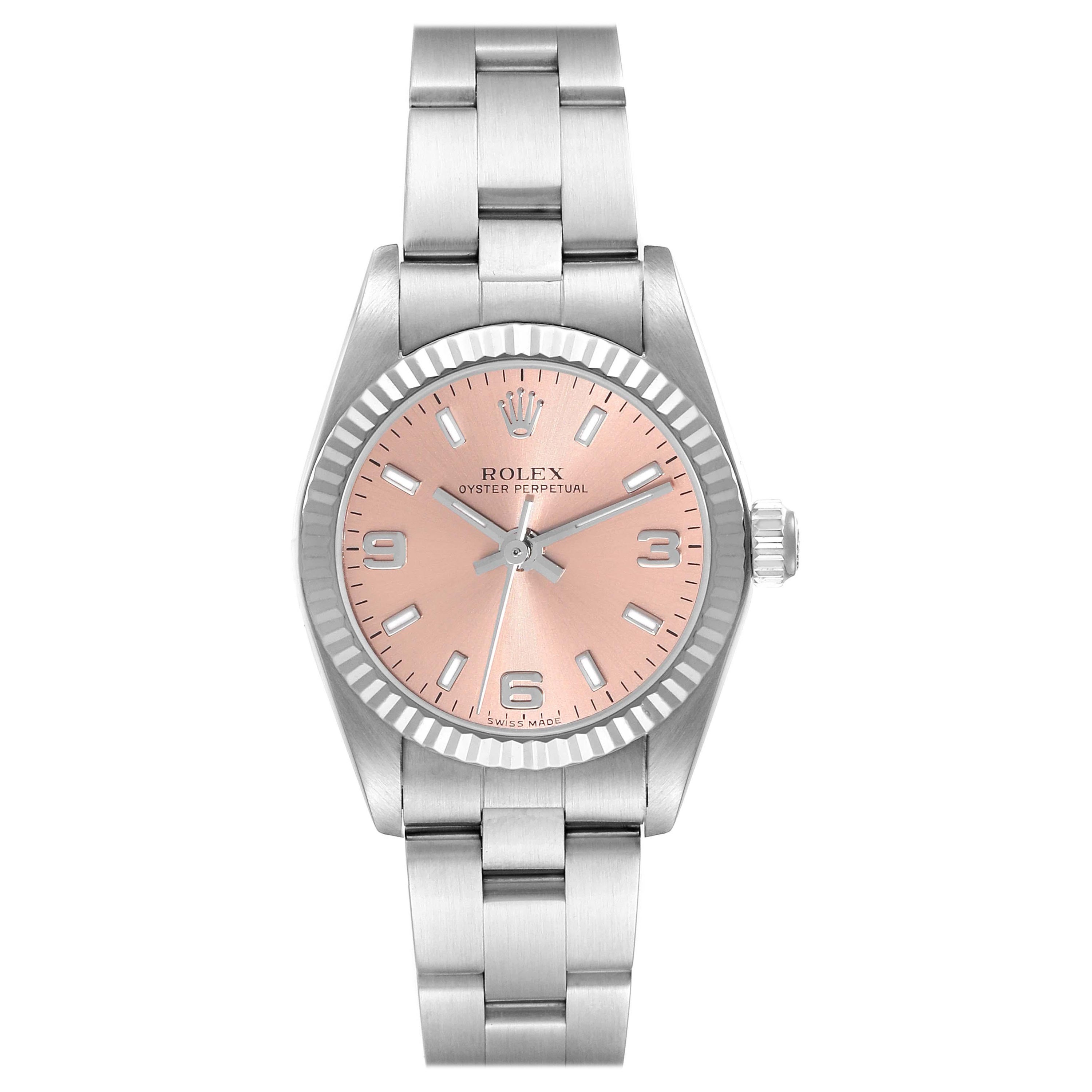 Rolex Oyster Perpetual Salmon Dial Steel White Gold Ladies Watch 76094 ...