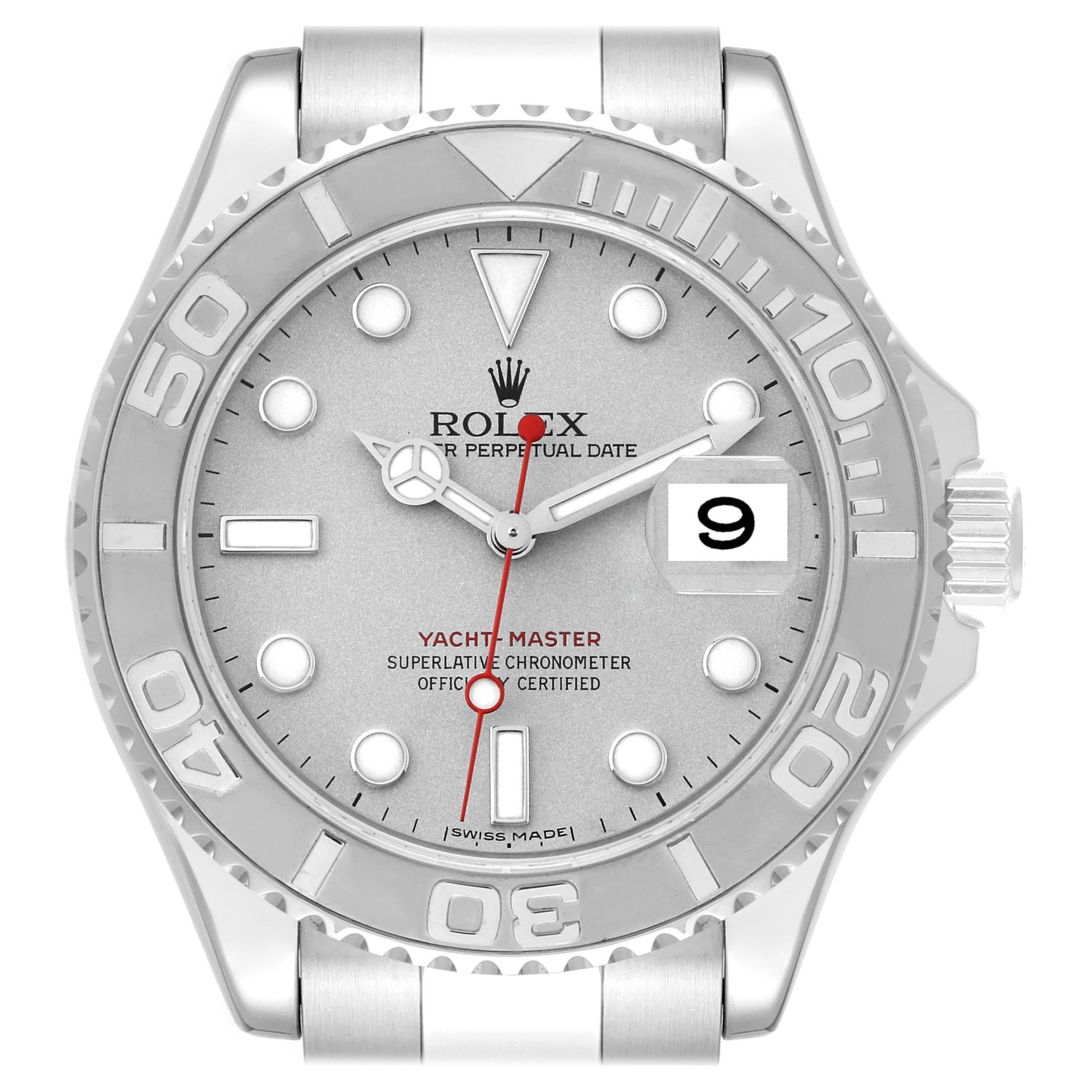 Rolex Yachtmaster 29 Red Hand Steel Platinum Ladies Watch 169622 Box ...