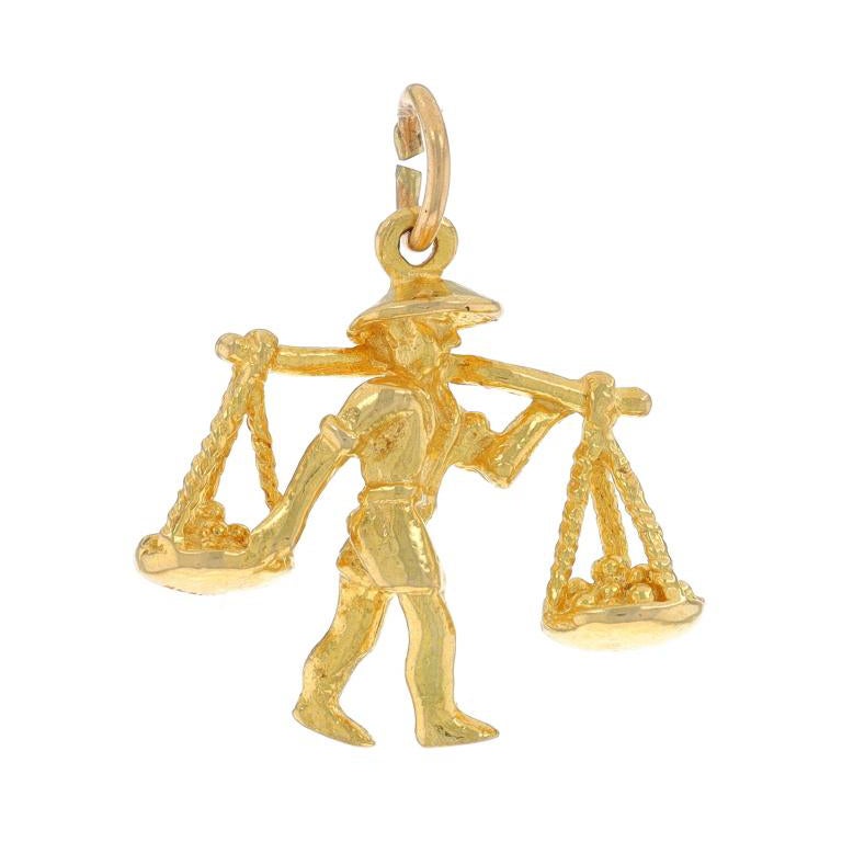Yellow Gold Asian Farmer with Carrying Pole Charm - 14k Shoulder Yoke ...