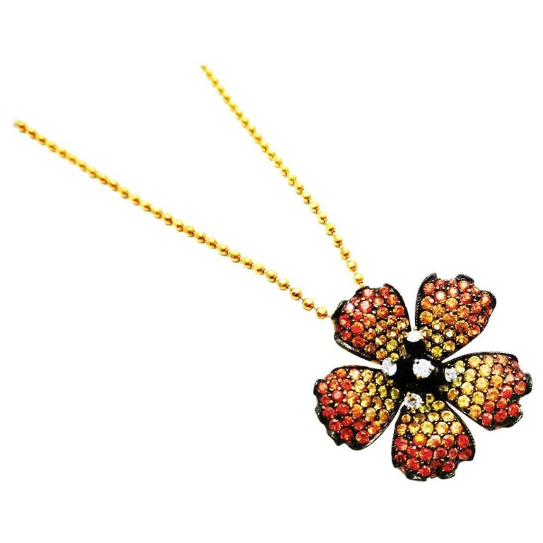 Poppy Flower Pendant with Yellow and Orange Sapphire and Diamond For ...