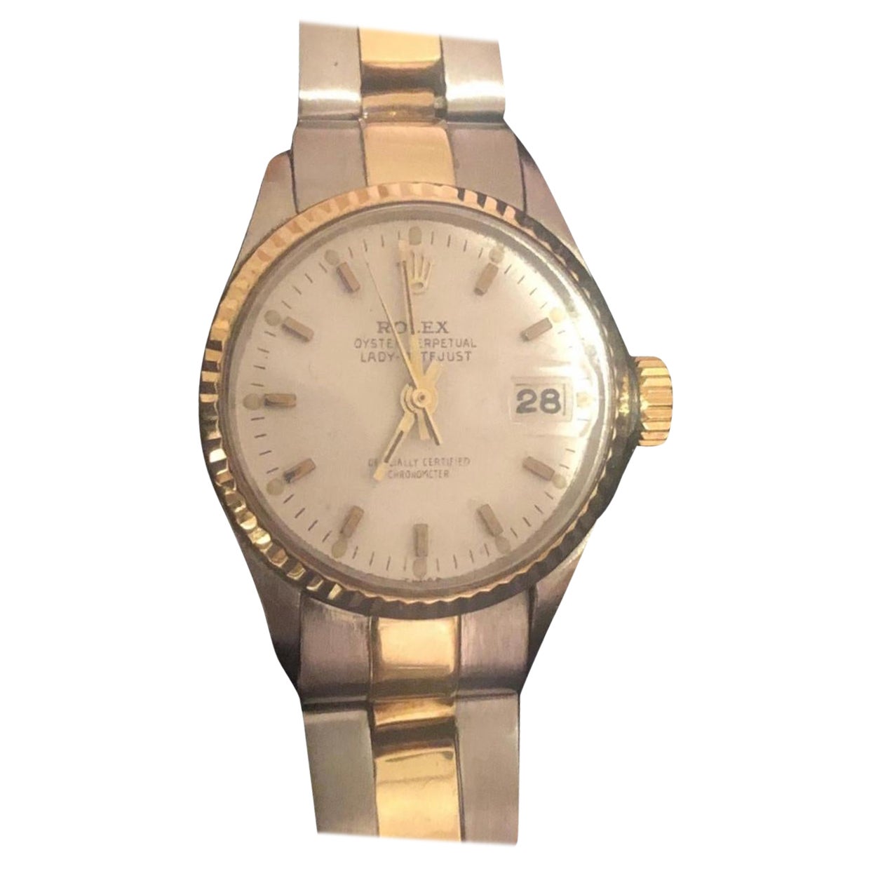Rolex Oyster Perpetual 6517 Two Tone 18k Lady Datejust White Dial ...