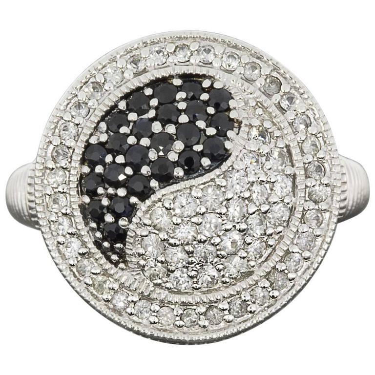 Judith Ripka Sterling Silver Black and White Sapphire Ying Yang Ring at ...