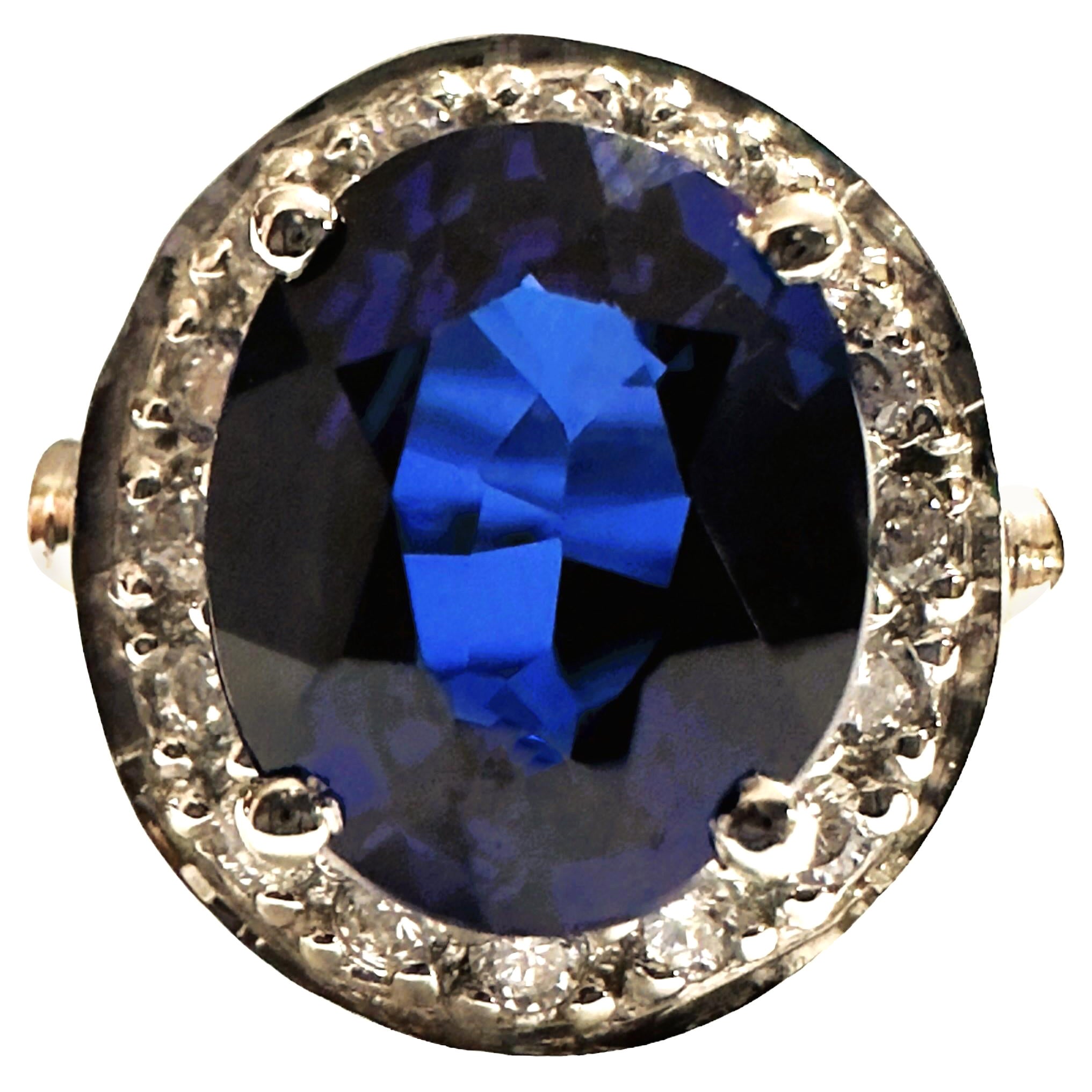 New African IF 3.4 Ct Deep Blue Sapphire and White Sapphire Sterling ...