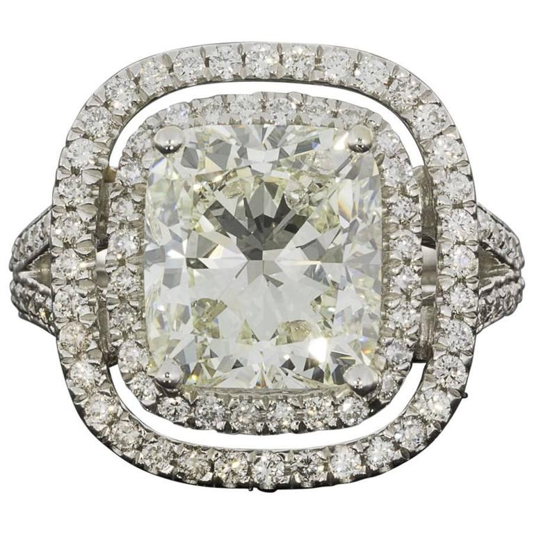 Spectacular Platinum 6.41 Carats Cushion Diamond GIA Cert Halo ...