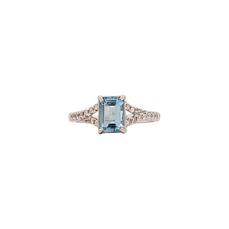 Aqua Blue Aquamarine Ring w Diamond Accents in 14k White Gold Emerald ...