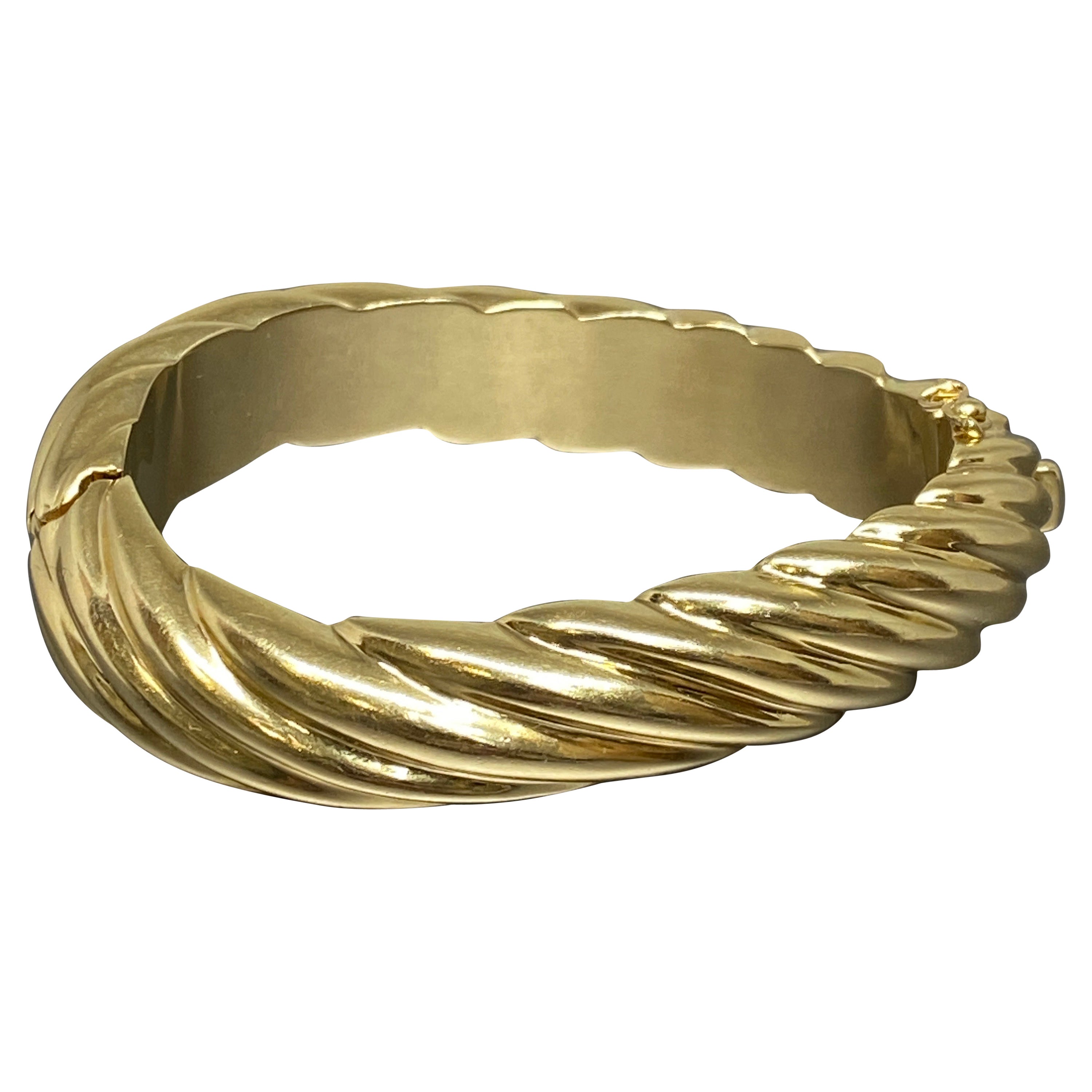 Vintage Heavy 14k Yellow Gold Wave Twist Ribbed Bangle Bracelet at 1stDibs
