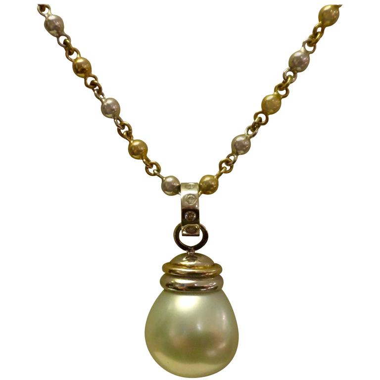 Paspaley South Sea Pearl Diamond Yellow And White Gold Chain Pendant at ...
