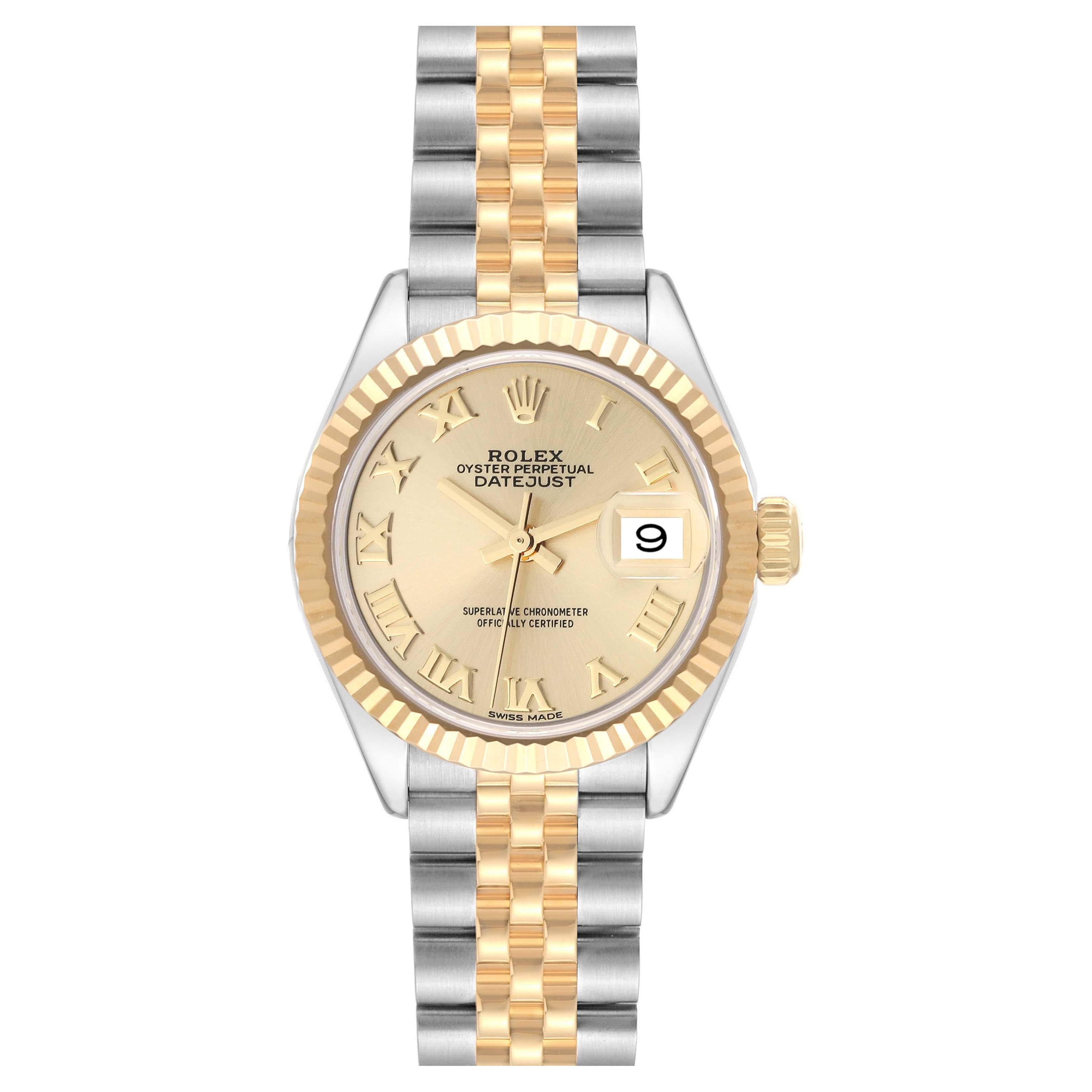 Rolex Datejust 28 Steel Yellow Gold Champagne Dial Ladies Watch 279173 ...