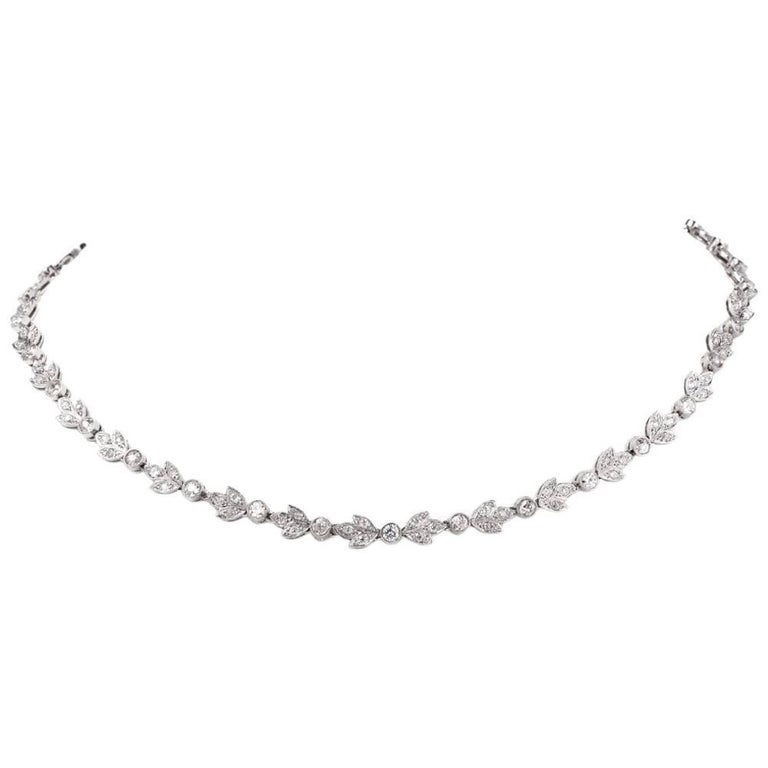 Antique 8.16 Diamond Platinum Leaf Motif Choker Necklace at 1stDibs ...