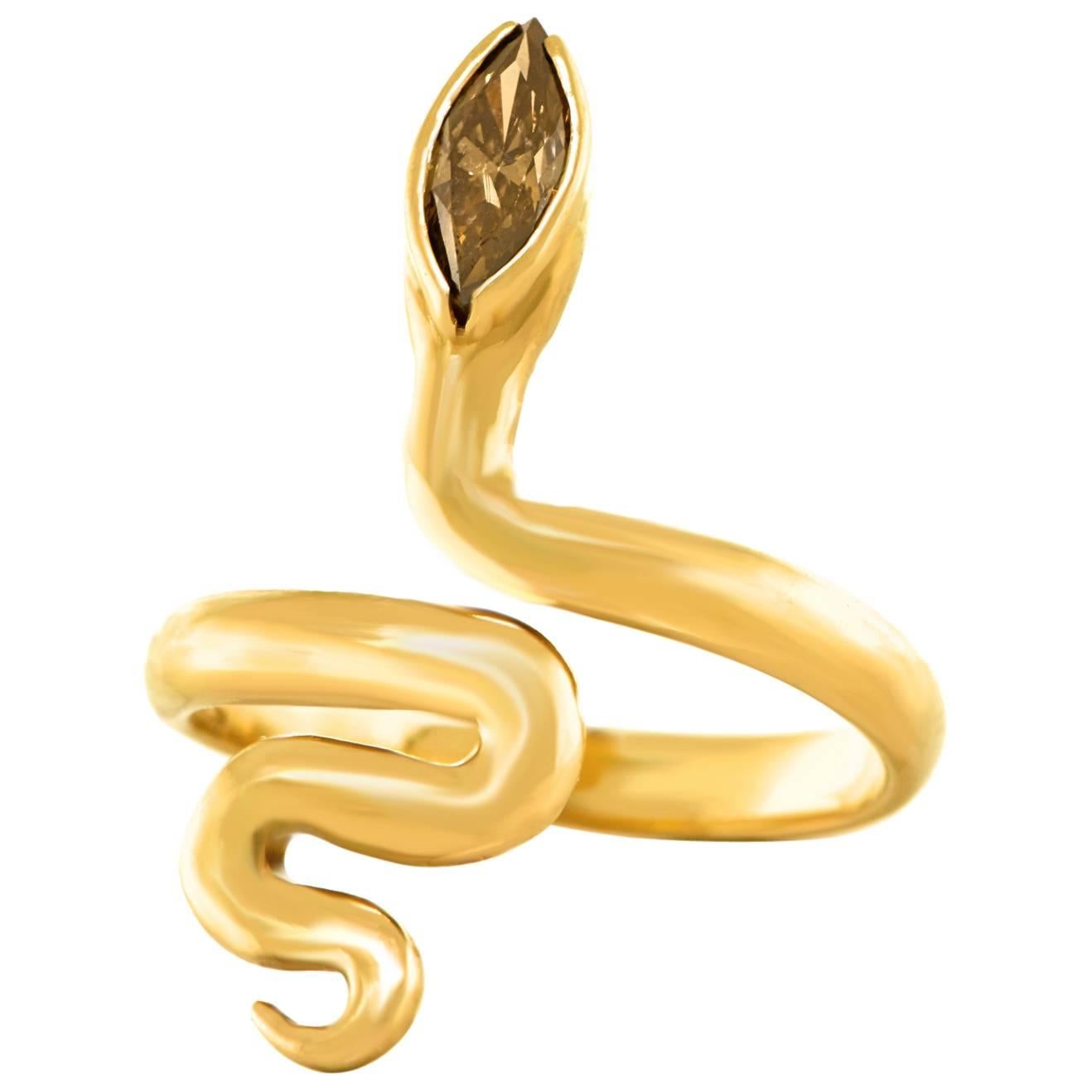 Susan Sarantos Cognac Diamond Set Gold Snake Ring at 1stDibs | sarantos ...
