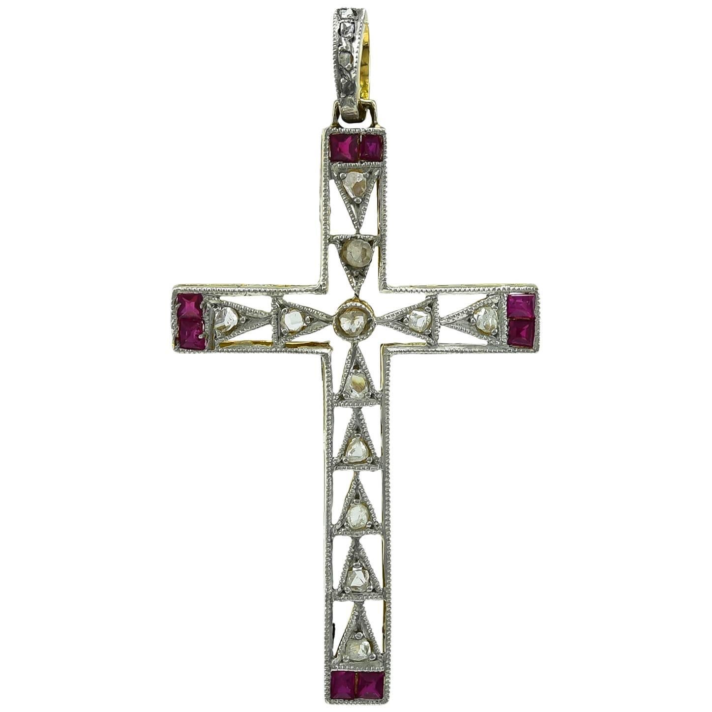 Antique Rose Diamond Ruby Cross at 1stDibs