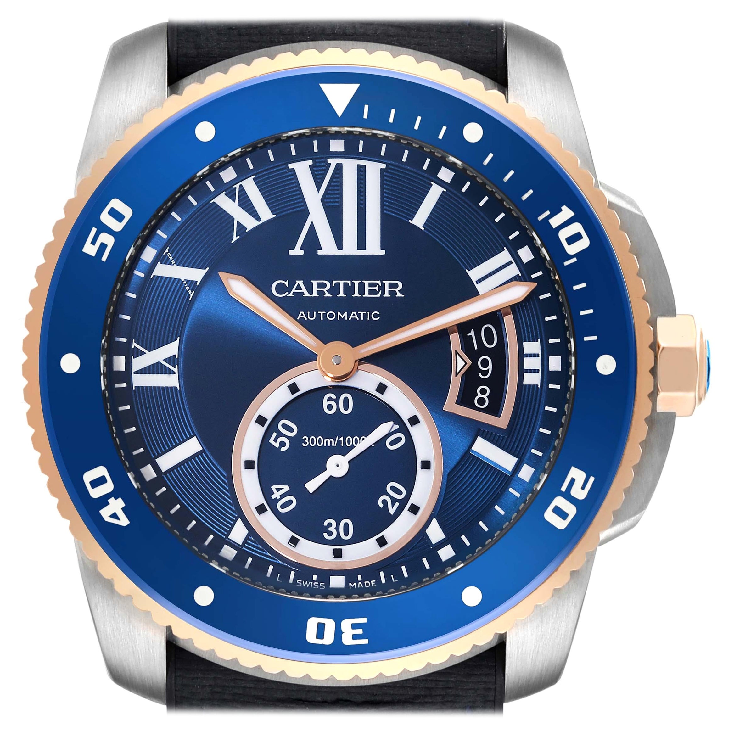 Cartier Calibre De Diver 18K Rose Gold Blue Dial Automatic Men’s Watch ...