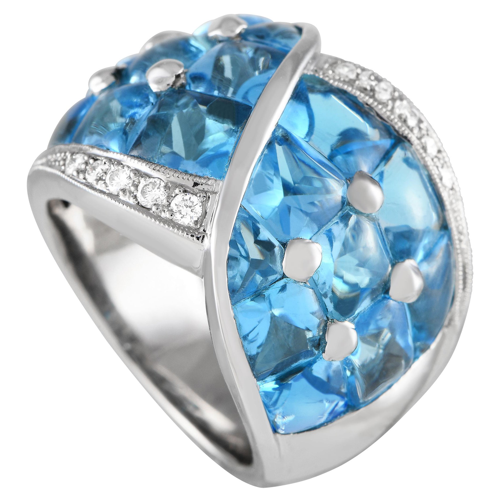 14 Karat White Gold Diamond and Topaz Band Ring at 1stDibs