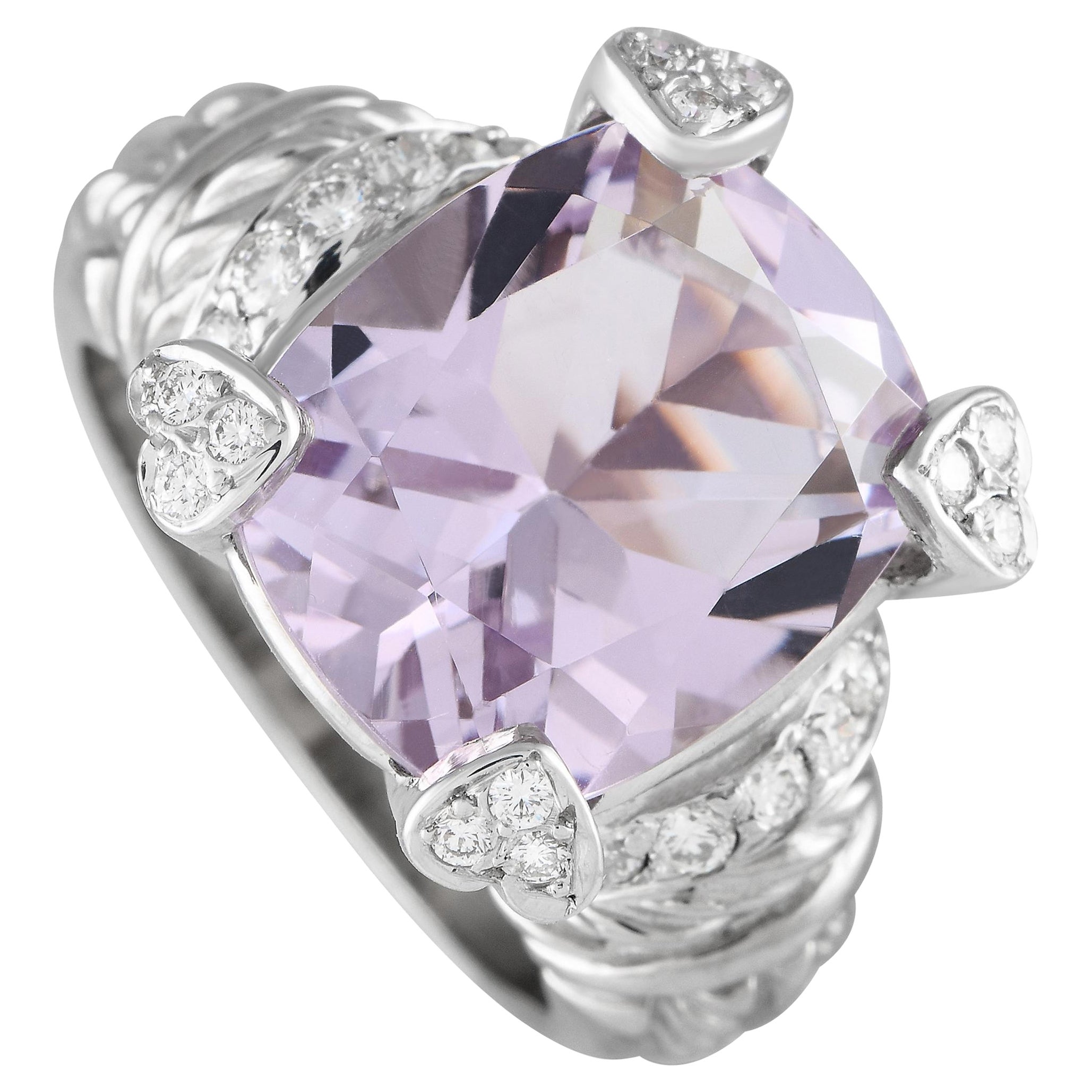 Judith Ripka 18K White Gold 0.25ct Diamond and Pink Quartz Ring For ...