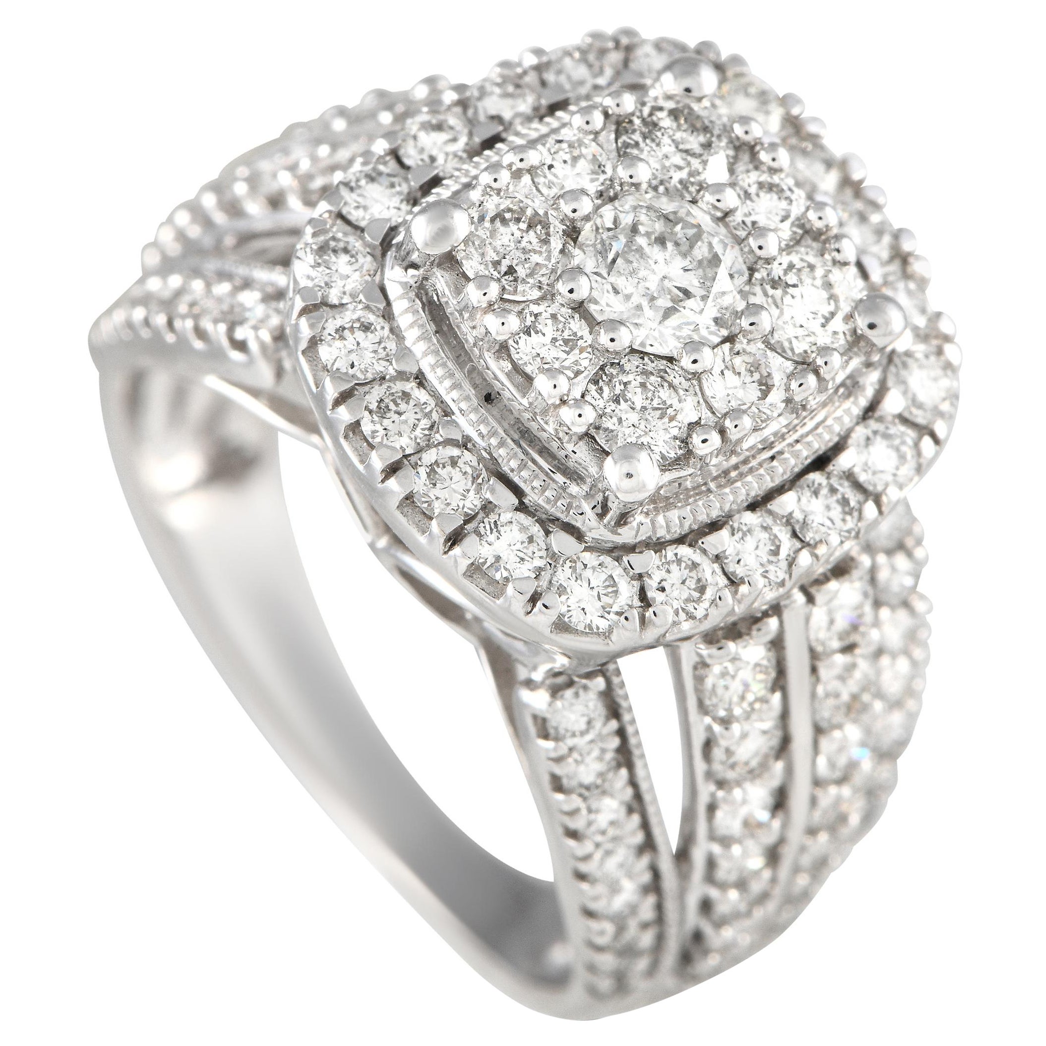14K White Gold 2.0ct Diamond Cushion Triple Split Ring For Sale at 1stDibs