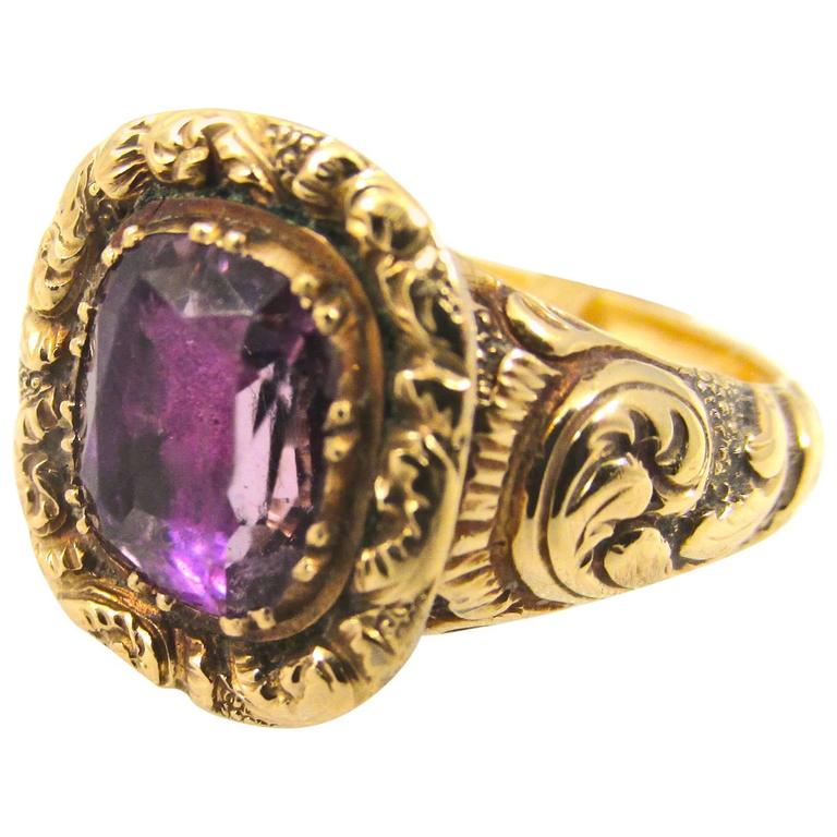 1820s Antique Georgian Amethyst Gold Band Ring For Sale at 1stdibs